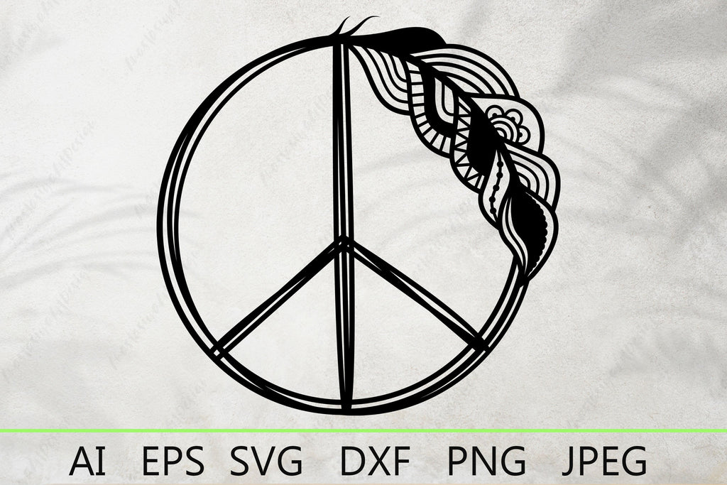 Peace symbol with feather, Boho peace svg silhouette - So Fontsy