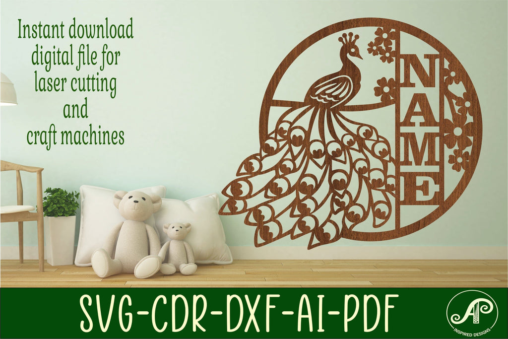 Peacock name sign svg laser cut template - So Fontsy