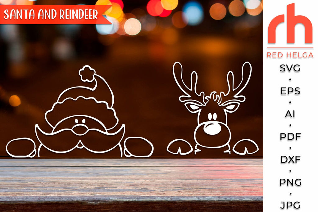 Peeking Santa and Reindeer SVG, Christmas Scene Cut File - So Fontsy