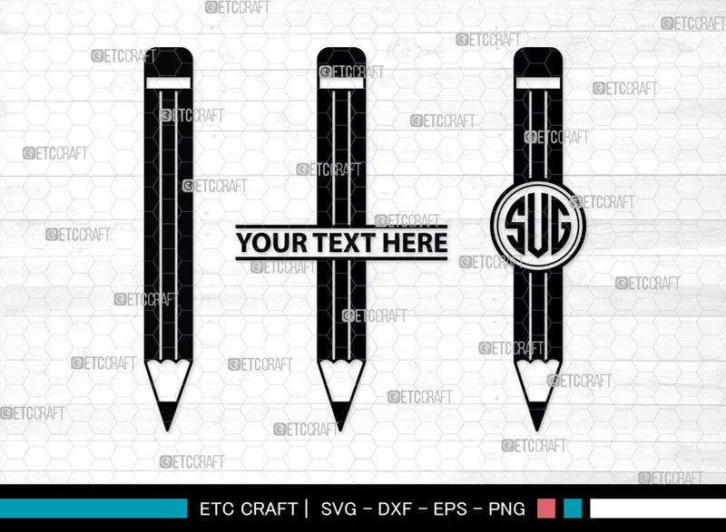 Pencil Monogram, Pencil Silhouette, Pencil SVG, Student Svg, School Pe ...