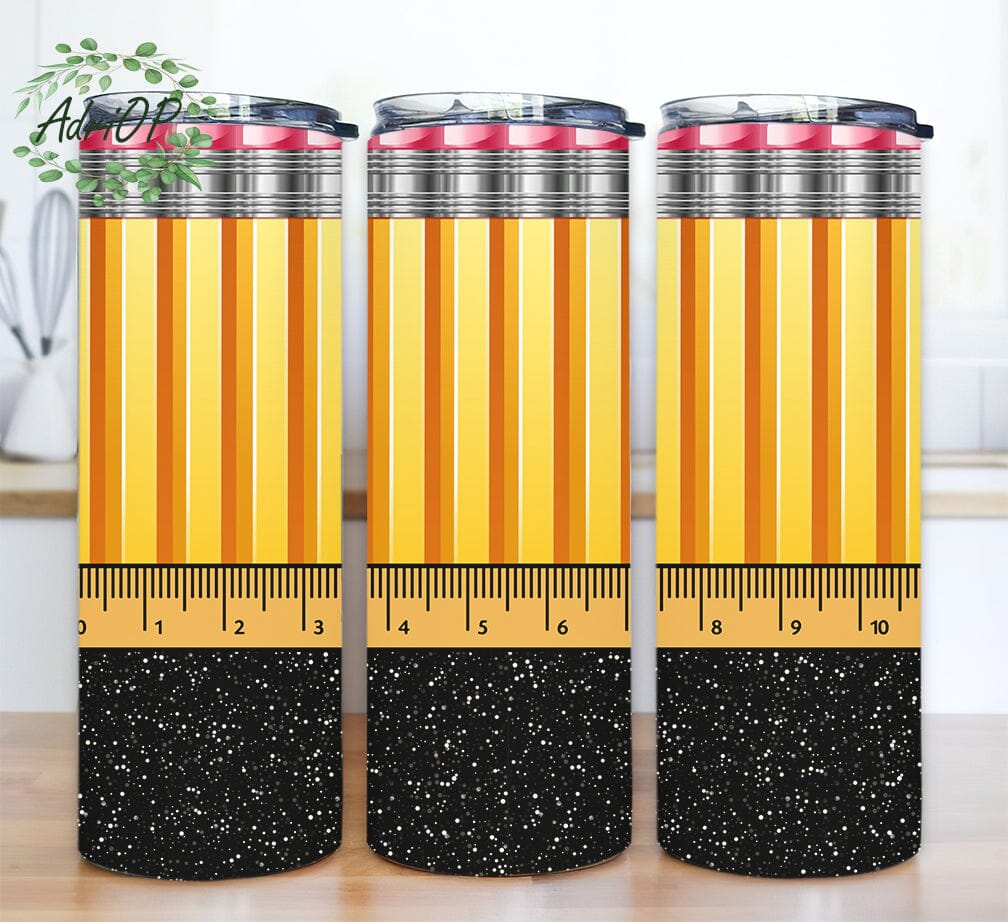 Pencil Ruler 20oz Skinny Tumbler Png, Glitter Black Tumbler, Pencils ...