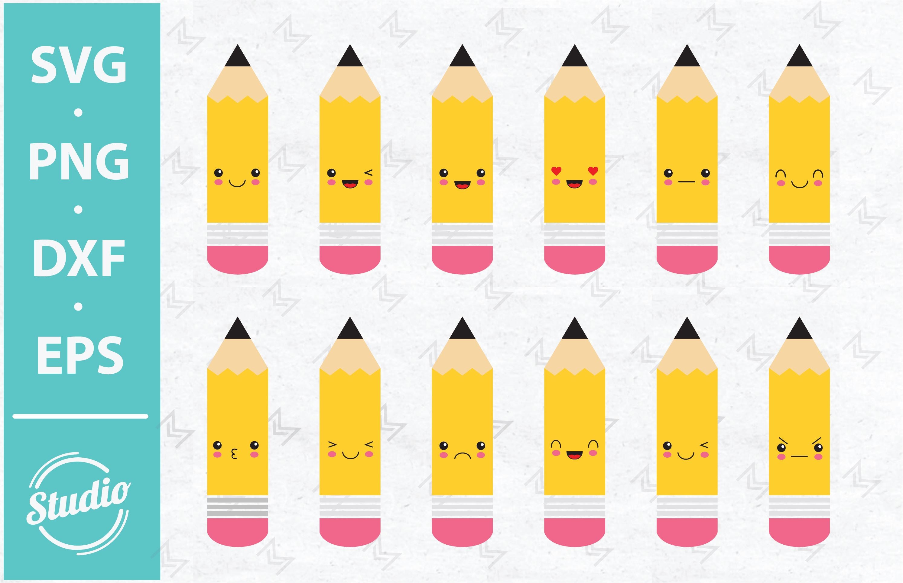 Pencil SVG, Emoji Pencil SVG, cartoon pencil SVG, Pencil SVG Bundle ...