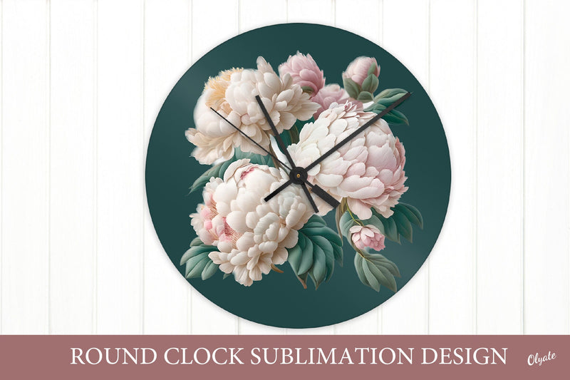Peony Clock Sublimation. Flower Face Clock Design PNG - So Fontsy