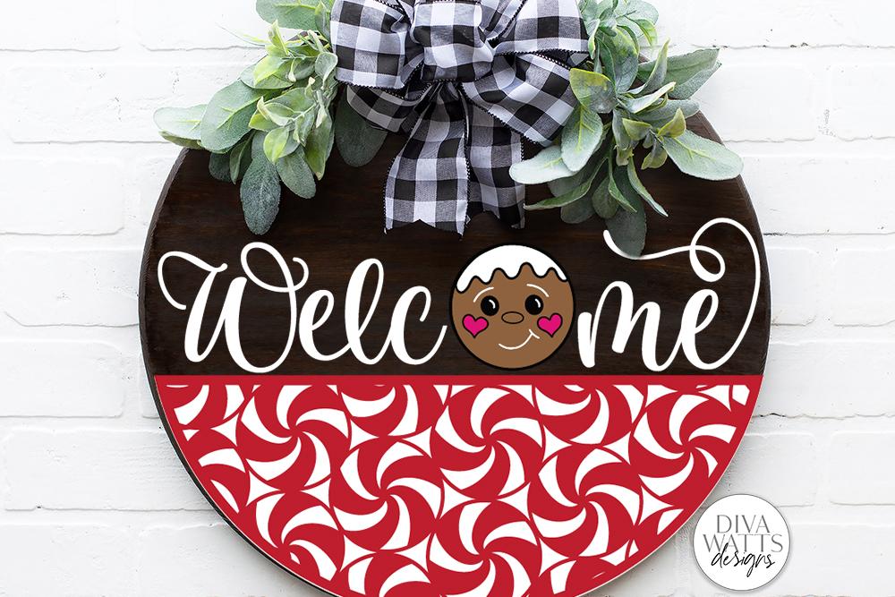 Peppermint & Gingerbread Welcome SVG | Christmas Round Sign Design - So ...