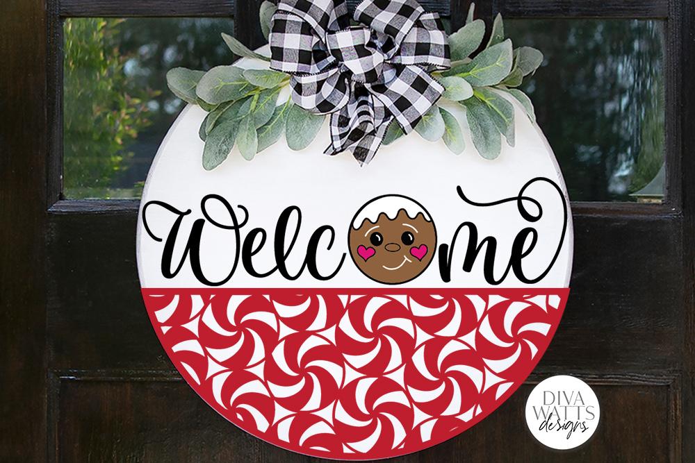 Peppermint & Gingerbread Welcome SVG | Christmas Round Sign Design - So ...