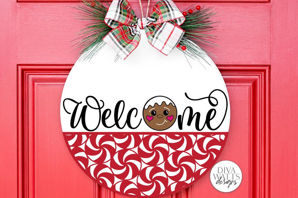 Peppermint & Gingerbread Welcome SVG | Christmas Round Sign Design - So ...