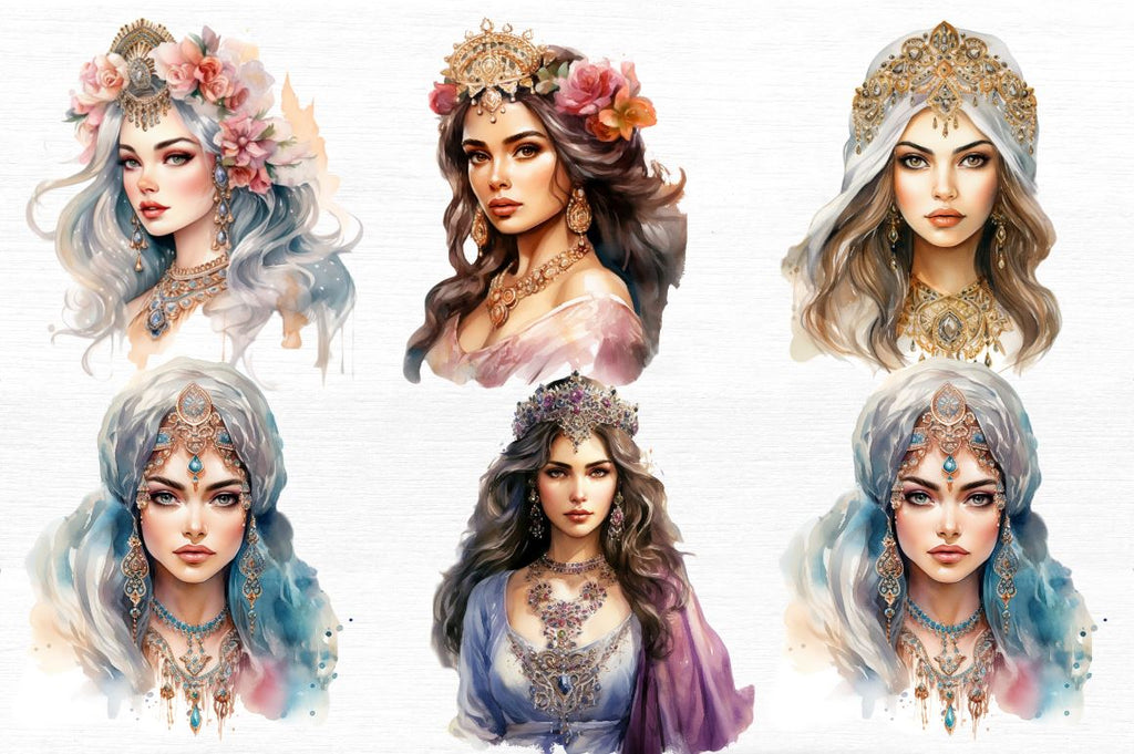 Persian Princess Watercolor Clipart - So Fontsy