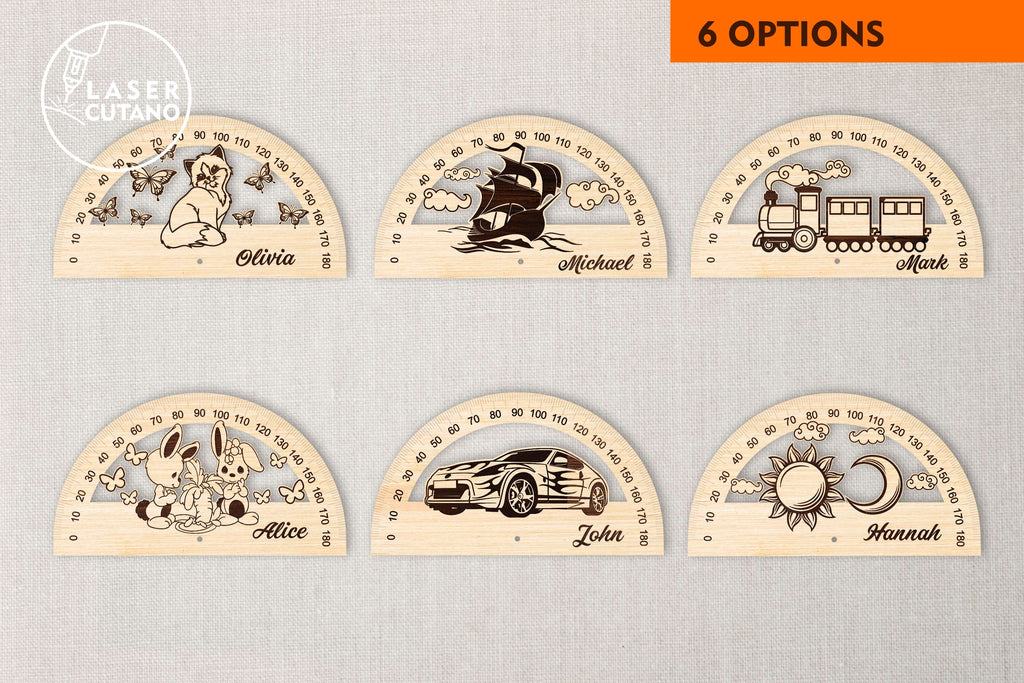 Personalised Wooden Protractor Ruler Kids Bundle Laser Cut Template ...