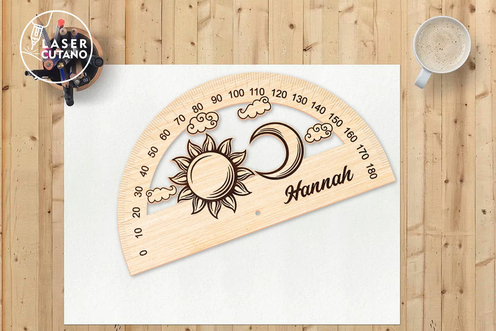 Personalised Wooden Protractor Ruler Kids Bundle Laser Cut Template ...