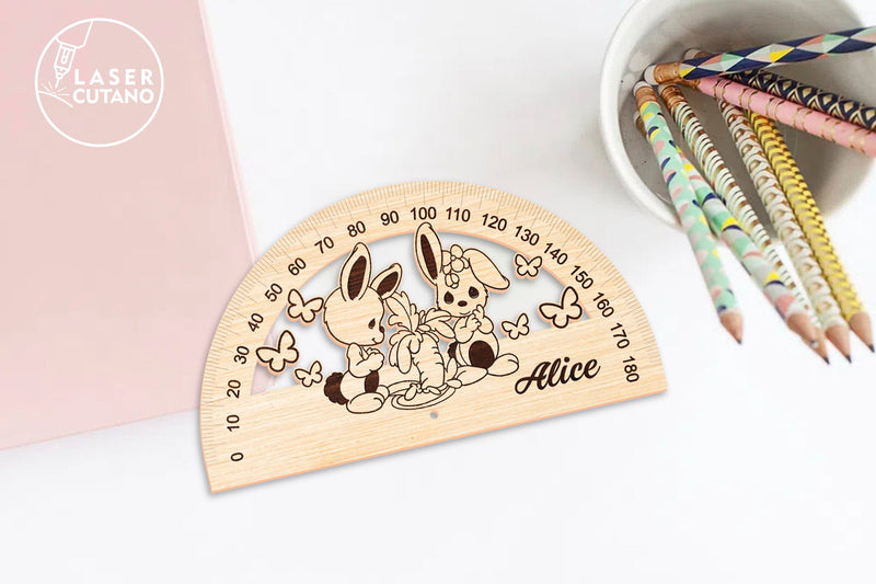 Personalised Wooden Protractor Ruler Kids Bundle Laser Cut Template ...