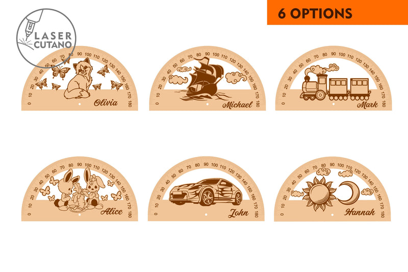 Personalised Wooden Protractor Ruler Kids Bundle Laser Cut Template ...