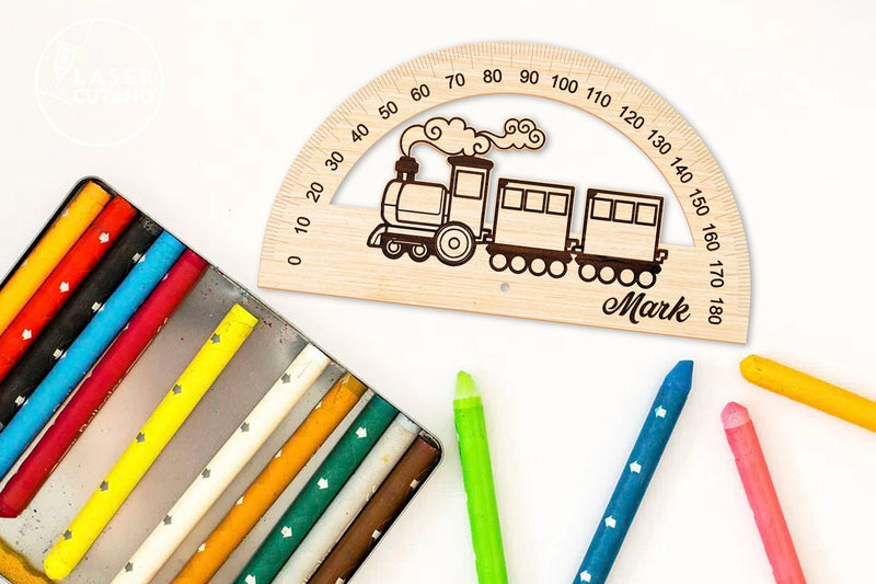 Personalised Wooden Protractor Ruler Kids Bundle Laser Cut Template ...