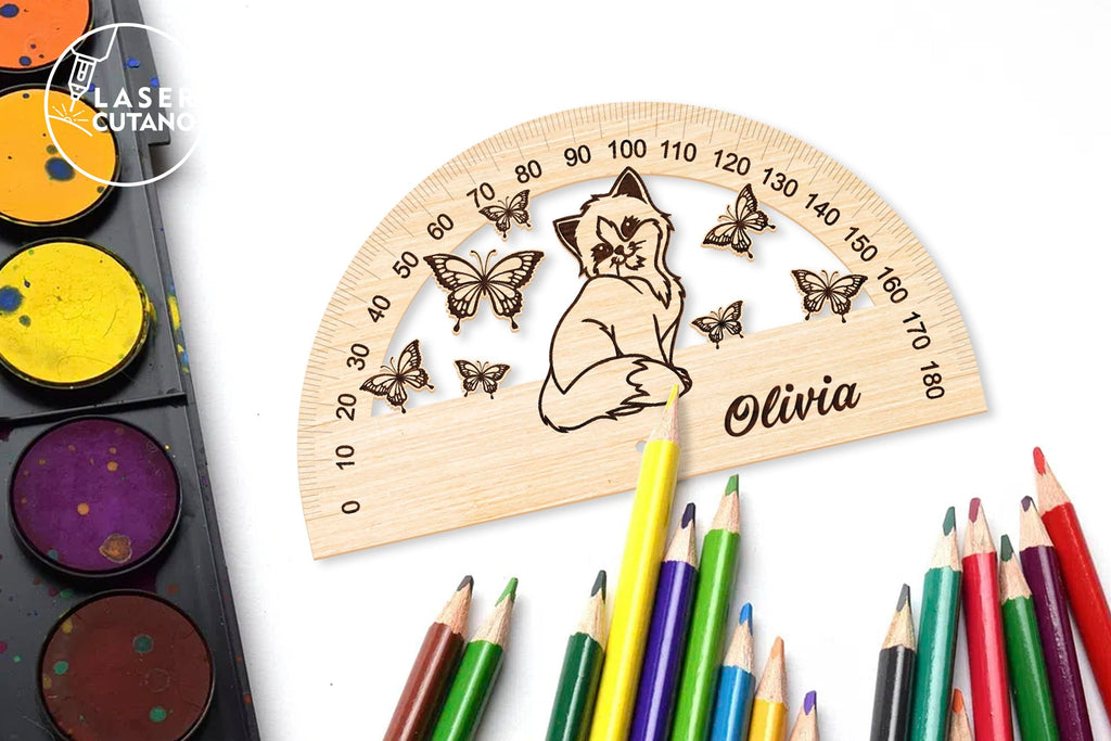 Personalised Wooden Protractor Ruler Kids Bundle Laser Cut Template ...