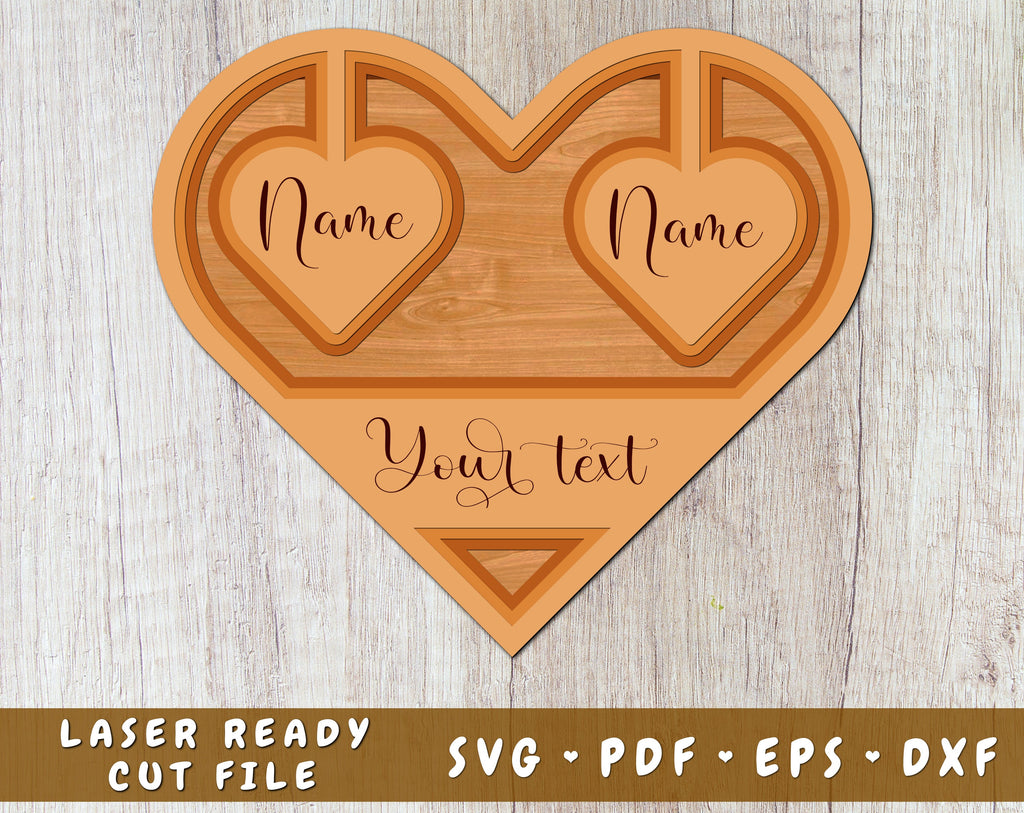 Personalizable Heart Laser SVG Cut File, Customizable Heart 3D SVG ...