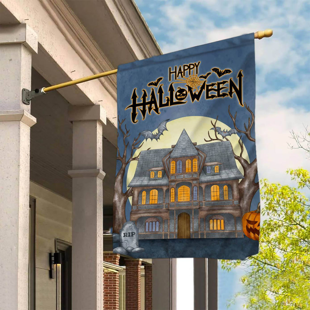 Personalized Family Haunted House Flag, Happy Halloween Garden Flag ...