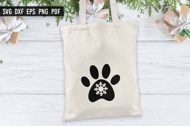 Pet Christmas Ornament SVG | Snowflake Dog Paw Print - So Fontsy
