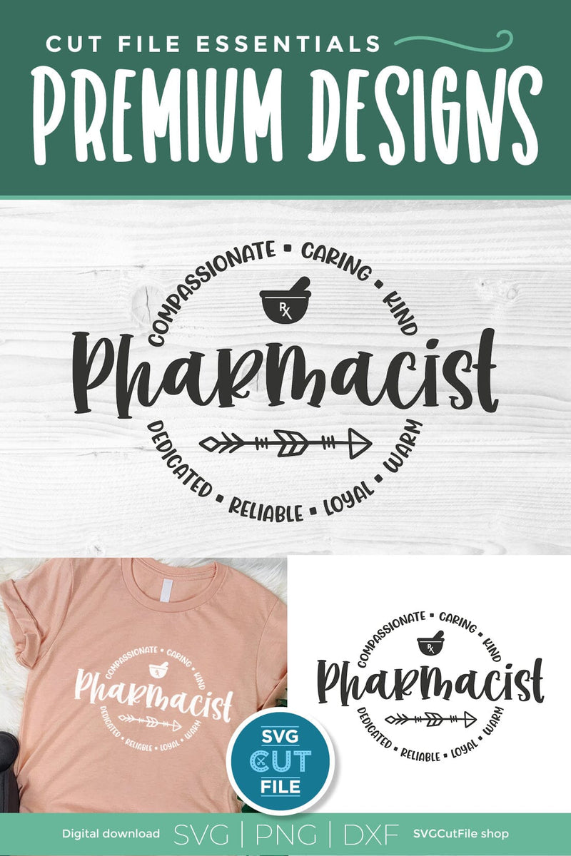 Pharmacist svg with round circle words for men or women - So Fontsy