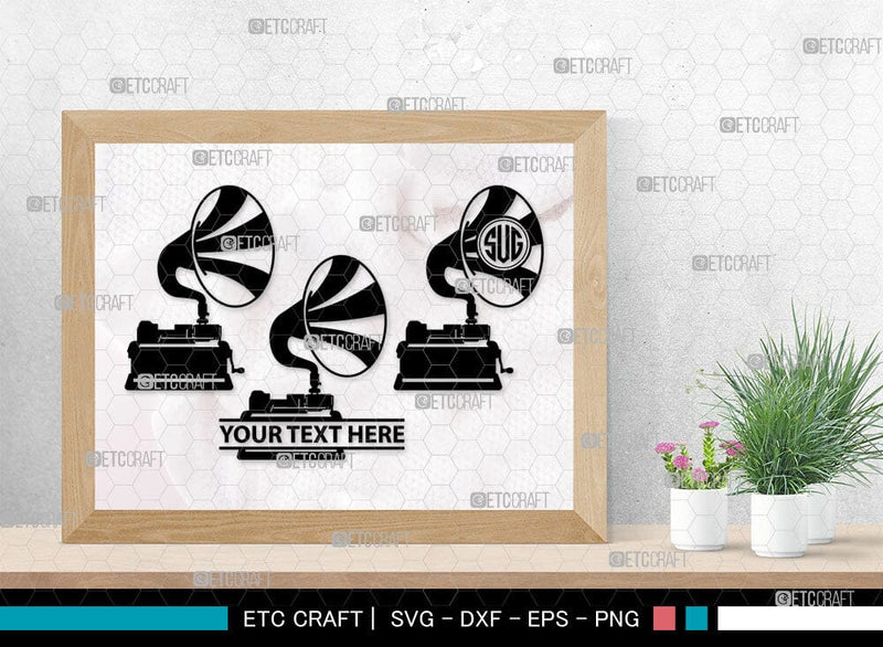 Phonograph Monogram, Phonograph Silhouette, Phonograph SVG, Gramophone ...