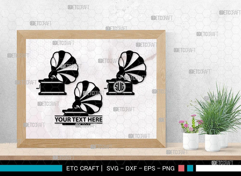 Phonograph Monogram, Phonograph Silhouette, Phonograph SVG, Gramophone ...