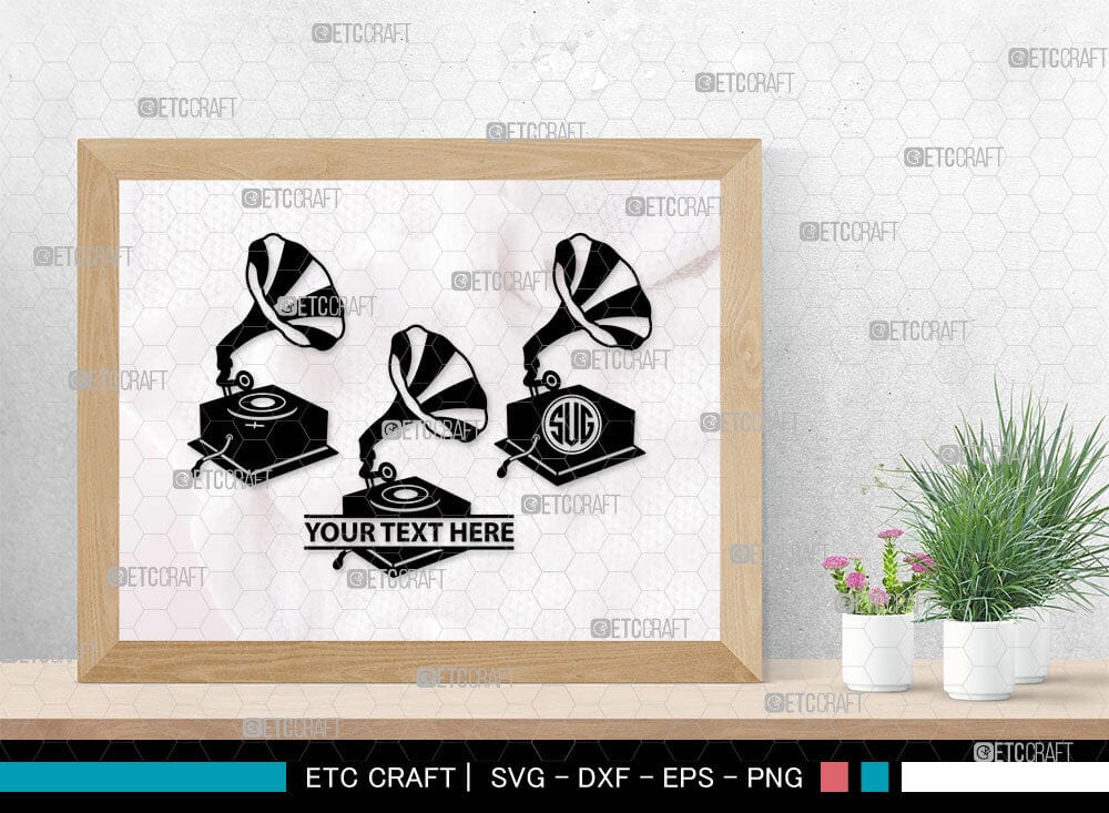 Phonograph Monogram, Phonograph Silhouette, Phonograph SVG, Gramophone ...