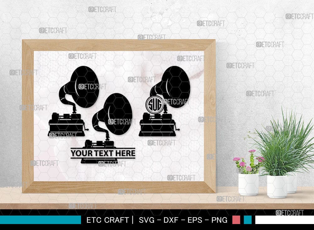 Phonograph Monogram, Phonograph Silhouette, Phonograph SVG, Gramophone ...