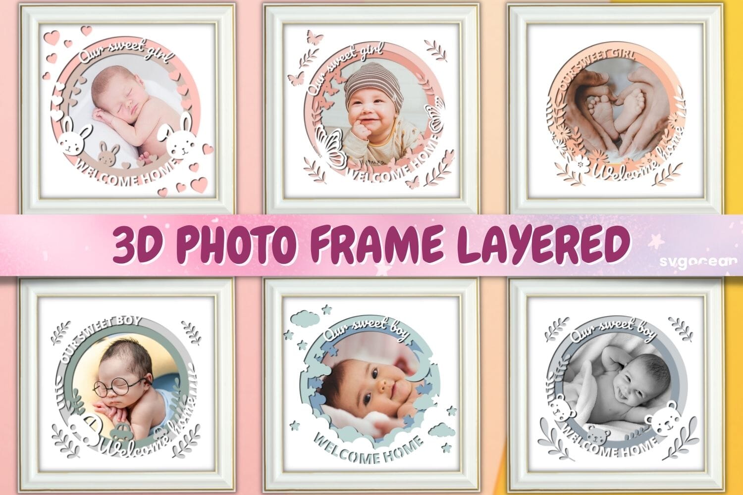 Photo Frame SVG | Papercut baby | Shadowbox - So Fontsy
