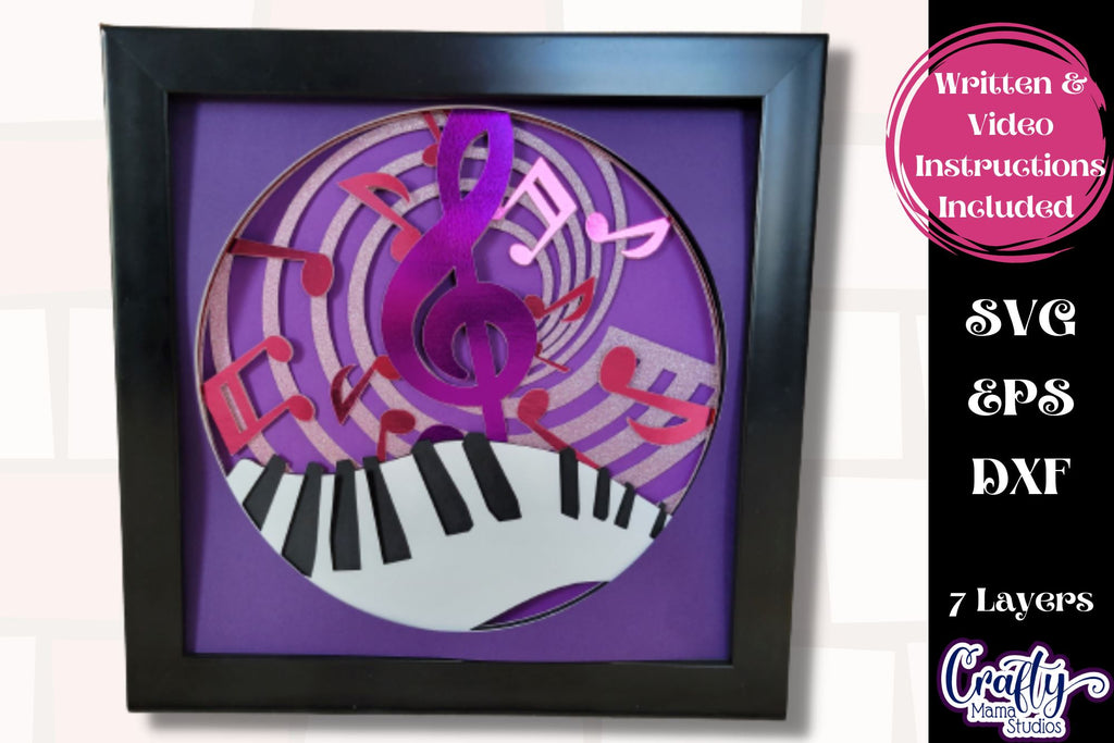 Piano Svg Shadow Box, 3D Layered Music Notes, Treble Clef - So Fontsy