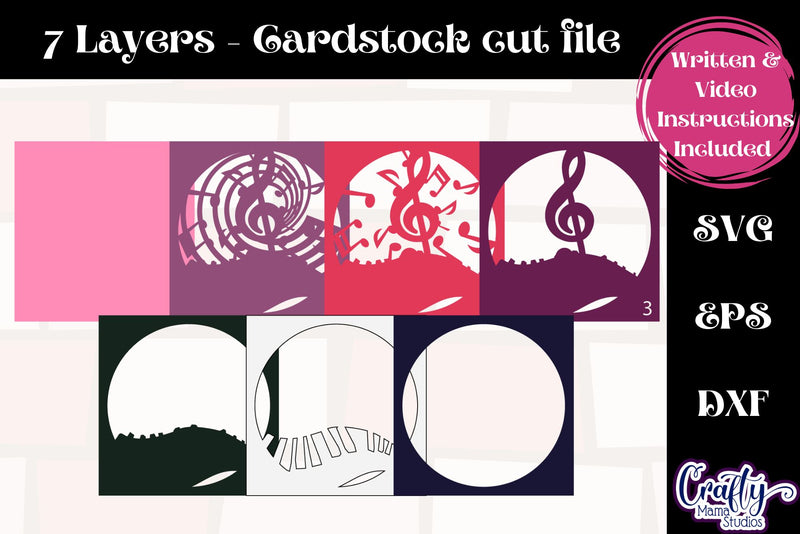 Piano Svg Shadow Box, 3D Layered Music Notes, Treble Clef - So Fontsy