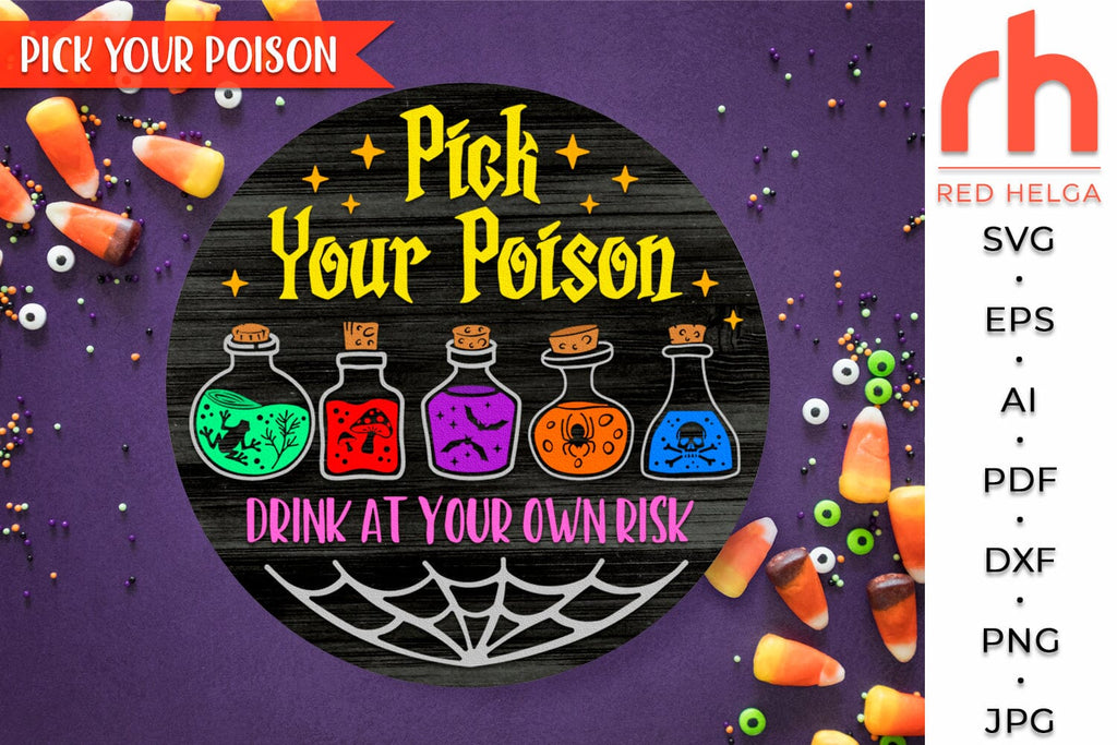 Pick Your Poison Sign SVG, Layered Door Hanger Cut File - So Fontsy