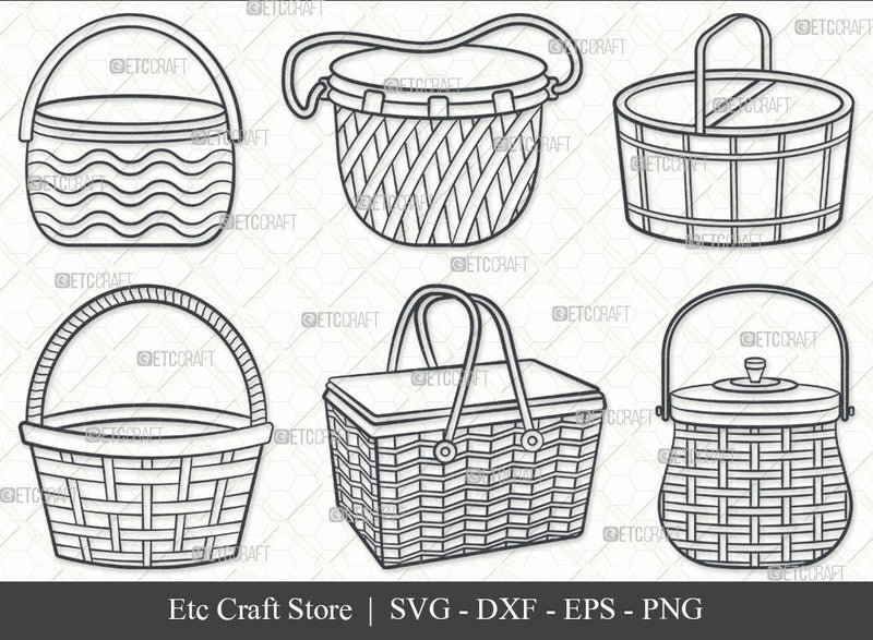 Picnic Basket SVG, Basket Outline, Straw Basket Svg, Picnic Box Svg ...