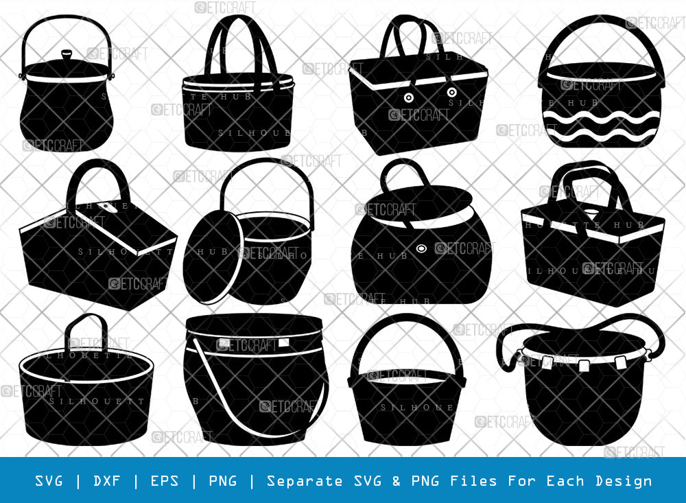 Picnic Basket SVG, Basket Silhouette, Straw Basket Svg, Picnic Box Svg ...