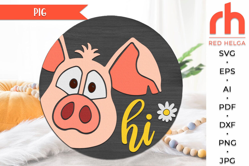 Pig SVG, Farm Round Hanger Cut File, Farmhouse DXF, Layered Door Sign ...