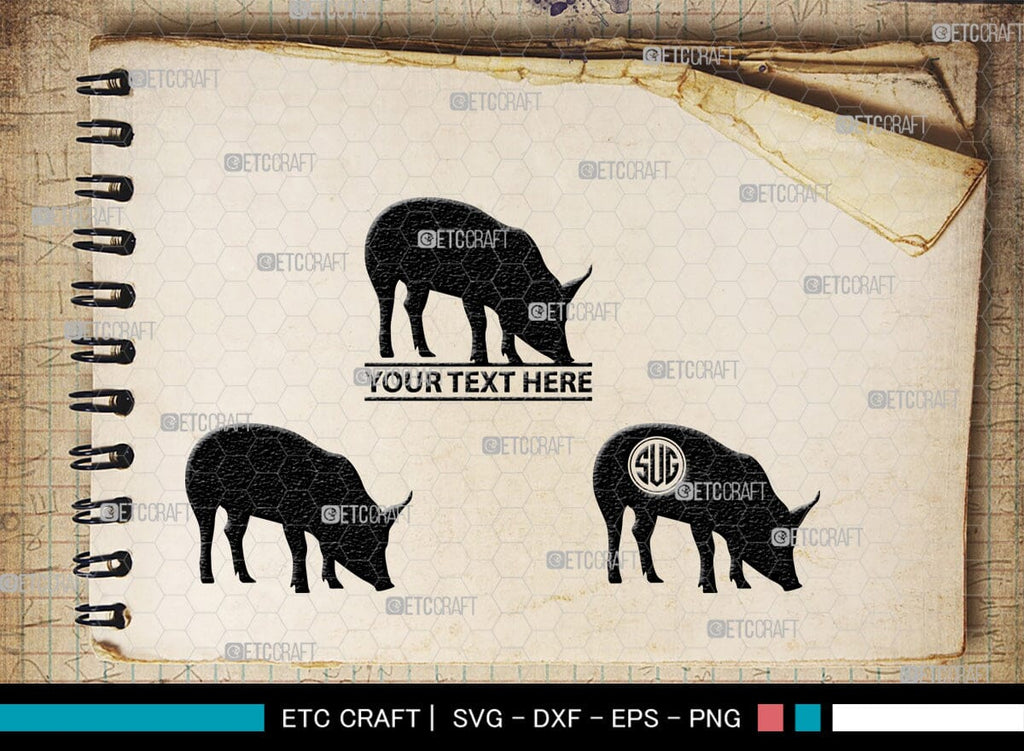 Pig Monogram, Pig Silhouette, Pig SVG, Hog Svg, Pig Head Svg, Sow Svg ...