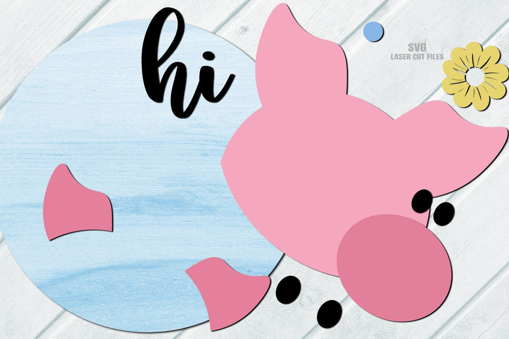 Pig SVG | Farm Sign Laser Cut Files | Door Hanger SVG - So Fontsy
