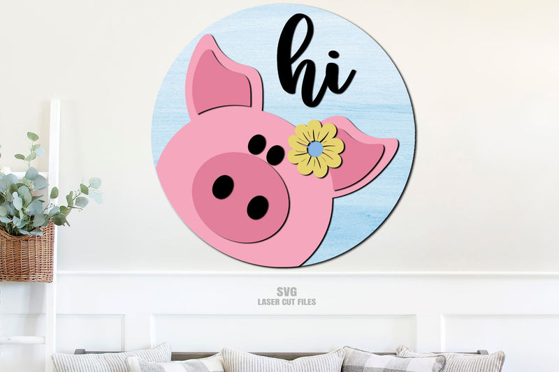 Pig SVG | Farm Sign Laser Cut Files | Door Hanger SVG - So Fontsy
