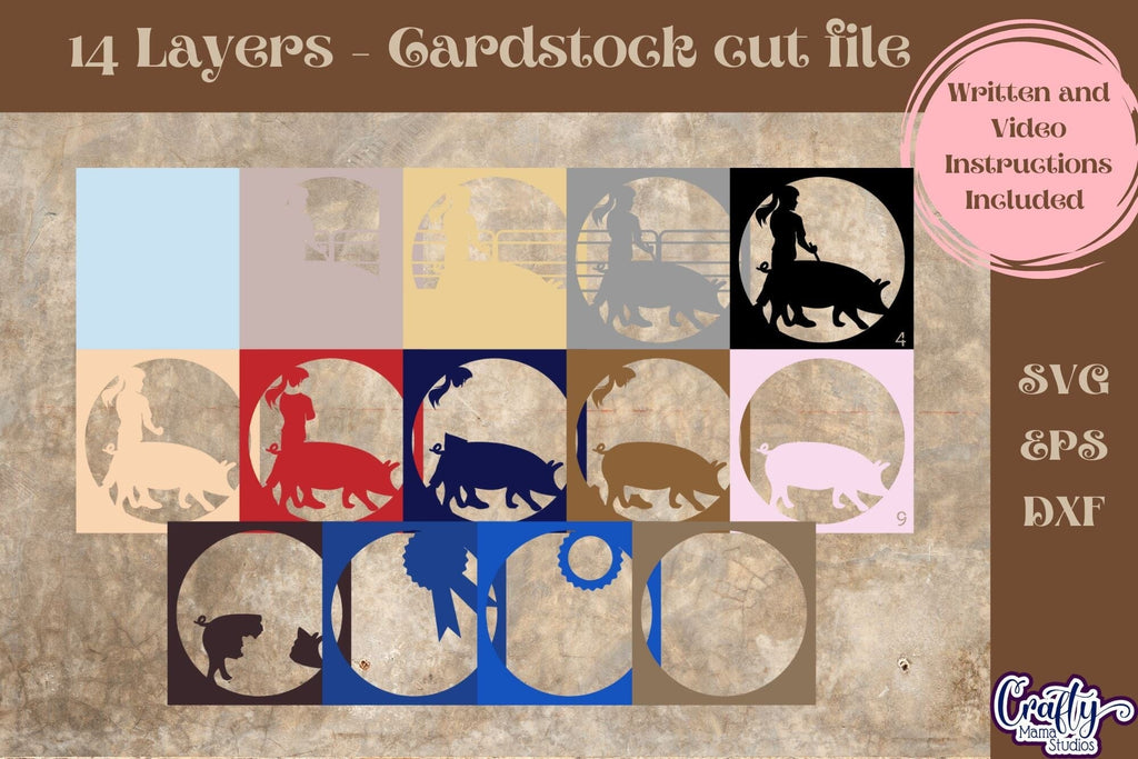 Pig Svg Shadow Box, 3D Layered Swine Girl Competition Cut File - So Fontsy