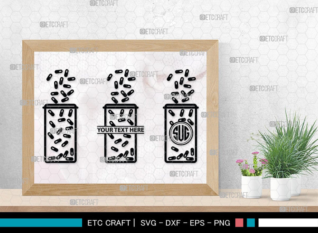 Pill Bottle Monogram, Pill Bottle Silhouette, Pill Bottle SVG, Pain ...