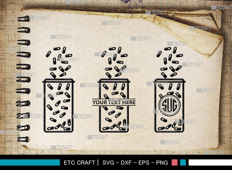 Pill Bottle Monogram, Pill Bottle Silhouette, Pill Bottle SVG, Pain ...