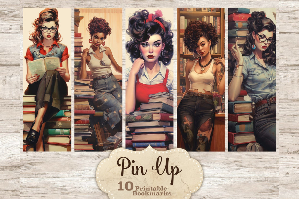 Pin Up Printable Bookmarks | Retro Printable Bundle - So Fontsy
