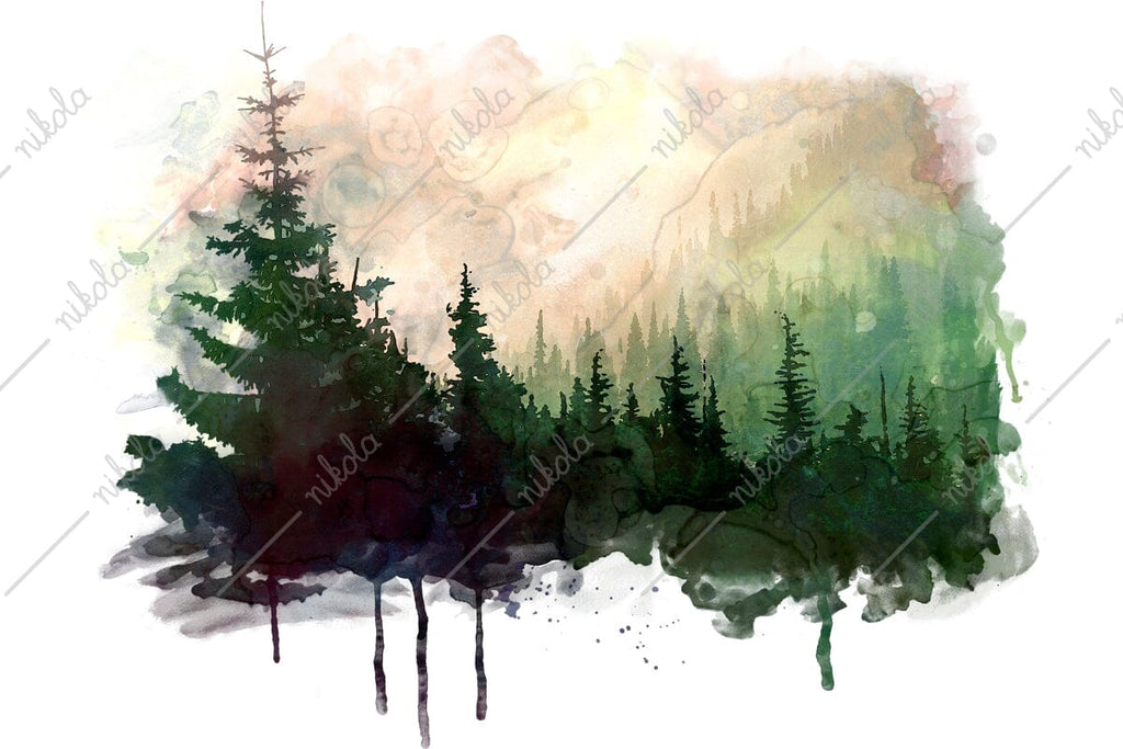 Pine Tree, Watercolor, Forest, Sublimation, Clipart, PNG, JPG - So Fontsy
