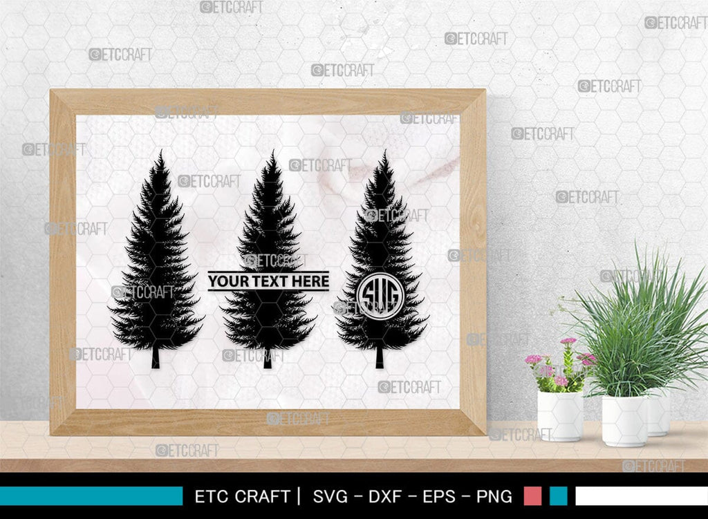 Pine Trees Monogram, Pine Trees Silhouette, Pine Trees SVG, Christmas ...