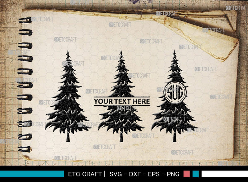 Pine Trees Monogram, Pine Trees Silhouette, Pine Trees SVG, Christmas ...