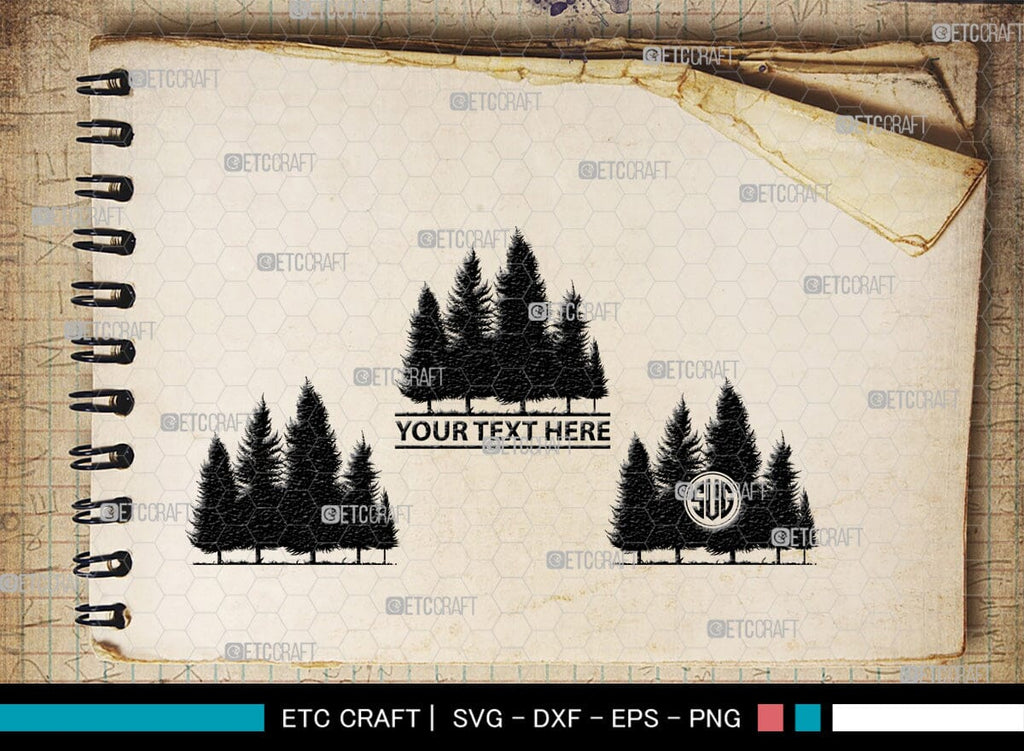 Pine Trees Monogram, Pine Trees Silhouette, Pine Trees SVG, Christmas ...