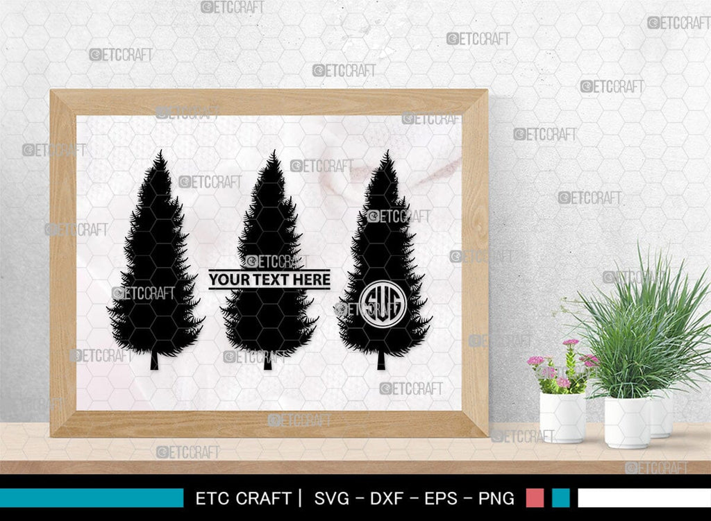Pine Trees Monogram, Pine Trees Silhouette, Pine Trees SVG, Christmas ...