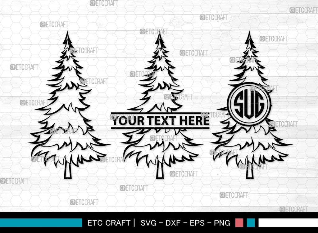 Pine Trees Monogram, Pine Trees Silhouette, Pine Trees SVG, Christmas ...