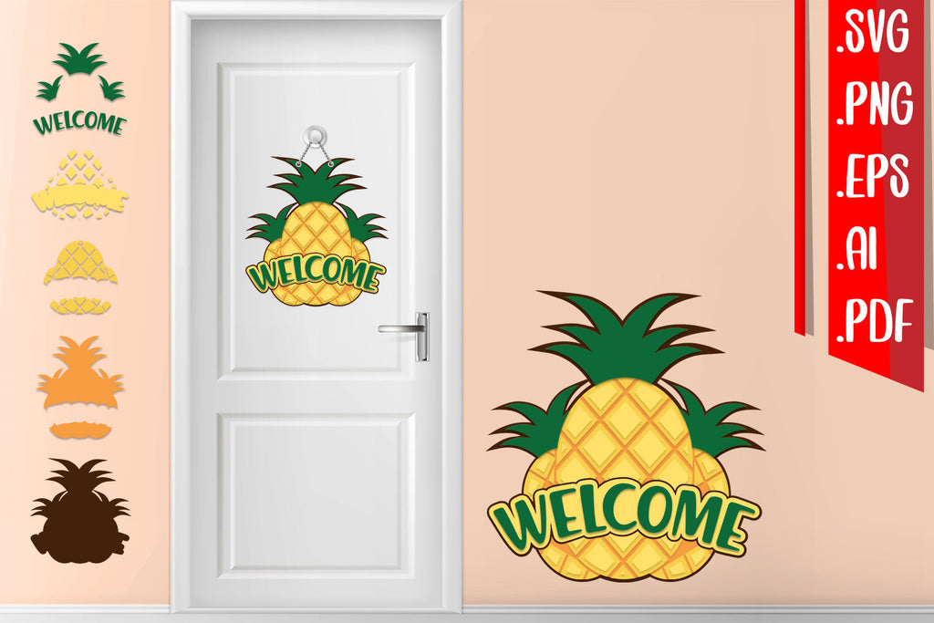 Pineapple Layered Door Sign - svg eps ai png pdf - So Fontsy