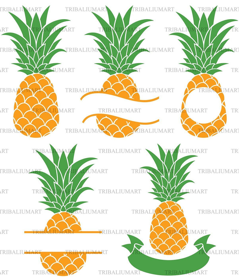 Pineapple monogram design. Cut files for Cricut, Clip Art silhouettes ...