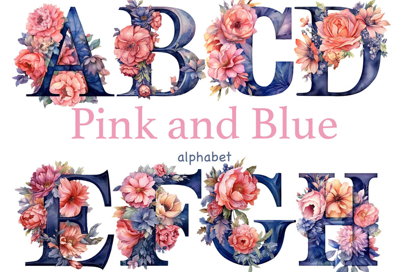 Pink And Navy Blue Alphabet | Letters Clipart PNG Bundle - So Fontsy