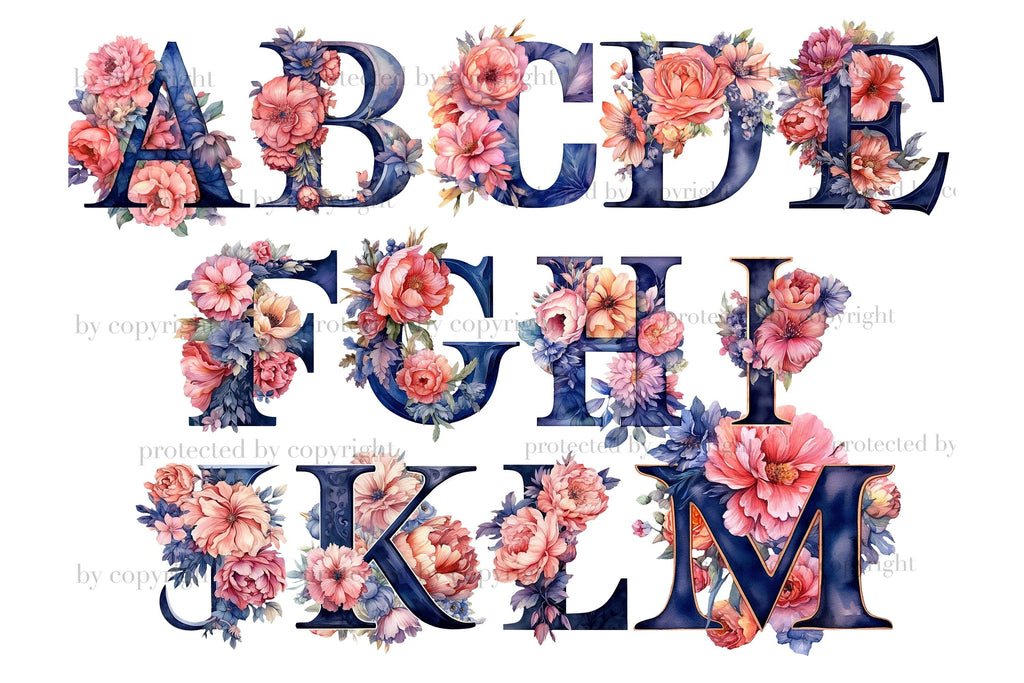 Pink And Navy Blue Alphabet | Letters Clipart PNG Bundle - So Fontsy
