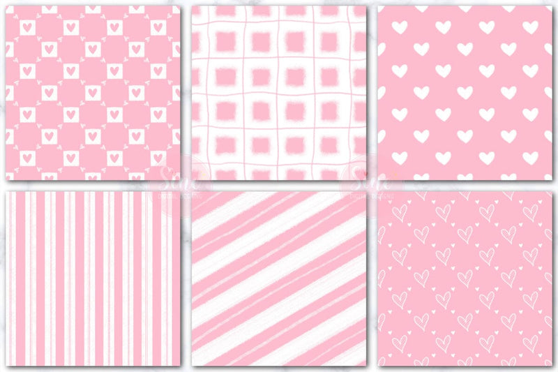 Pink and White Valentines Digital Papers Backgrounds Set - So Fontsy